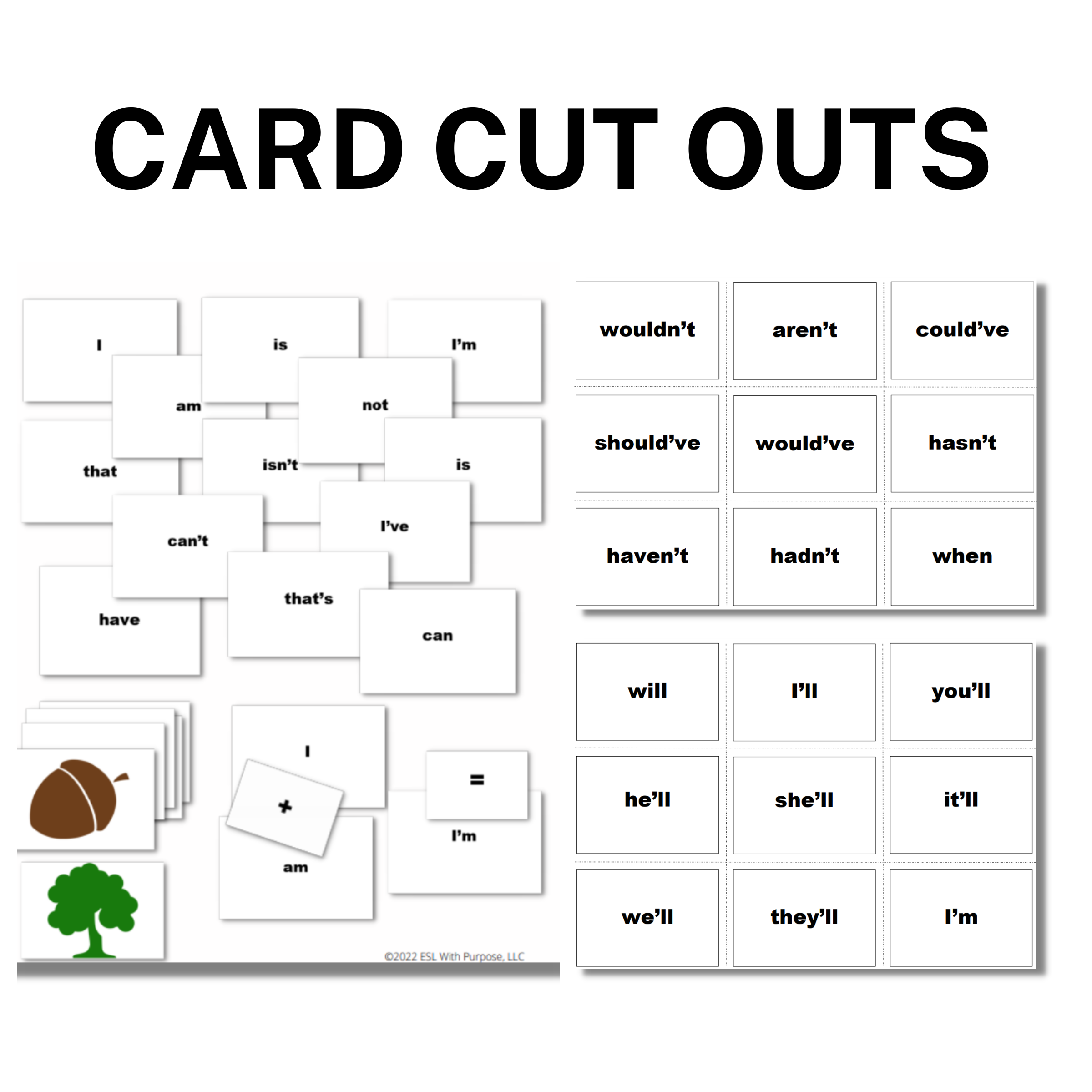 Contraction Action: English Flashcards and Grammar Words Activity – ESL ...